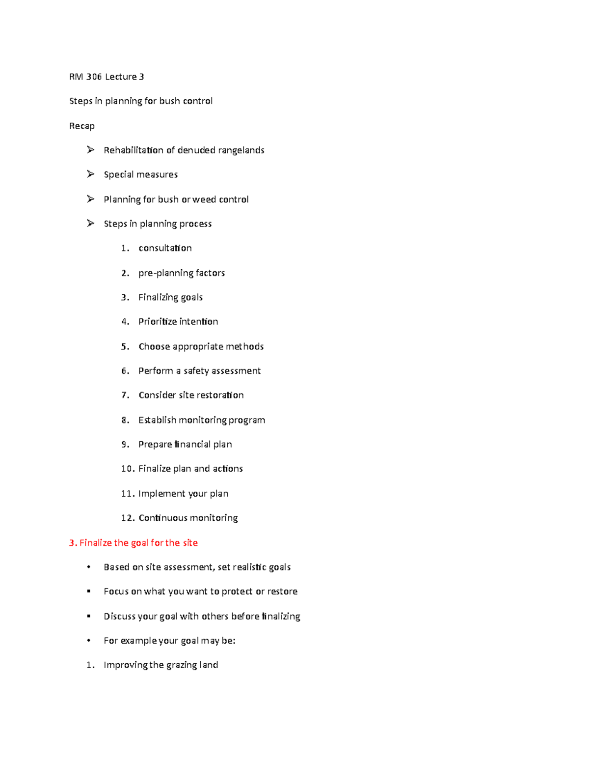 Range Improvement - RM 306 Lecture 3 Steps in planning for bush control ...