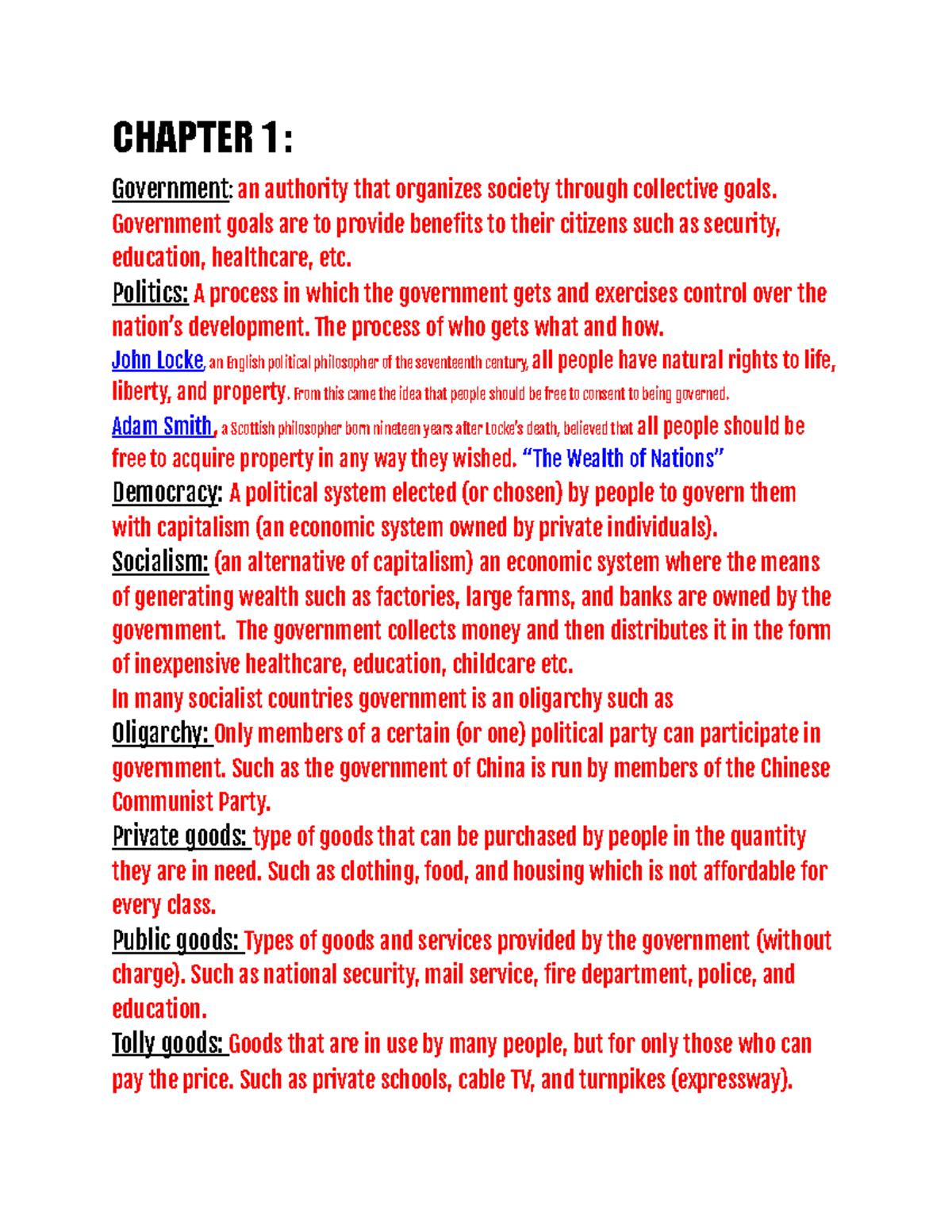 Polsci Reading Notes - Good - CHAPTER 1 : Government: an authority that ...