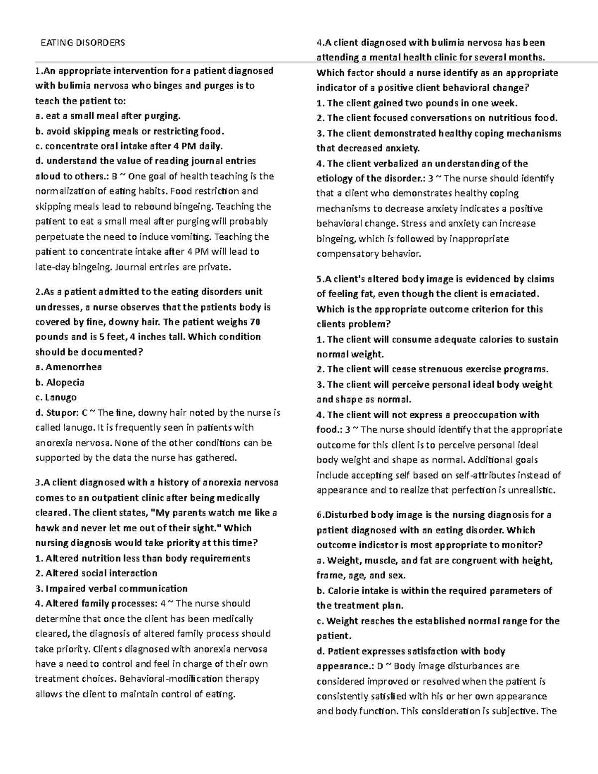 Eating-Disorders - notes - EATING DISORDERS 1 appropriate intervention ...