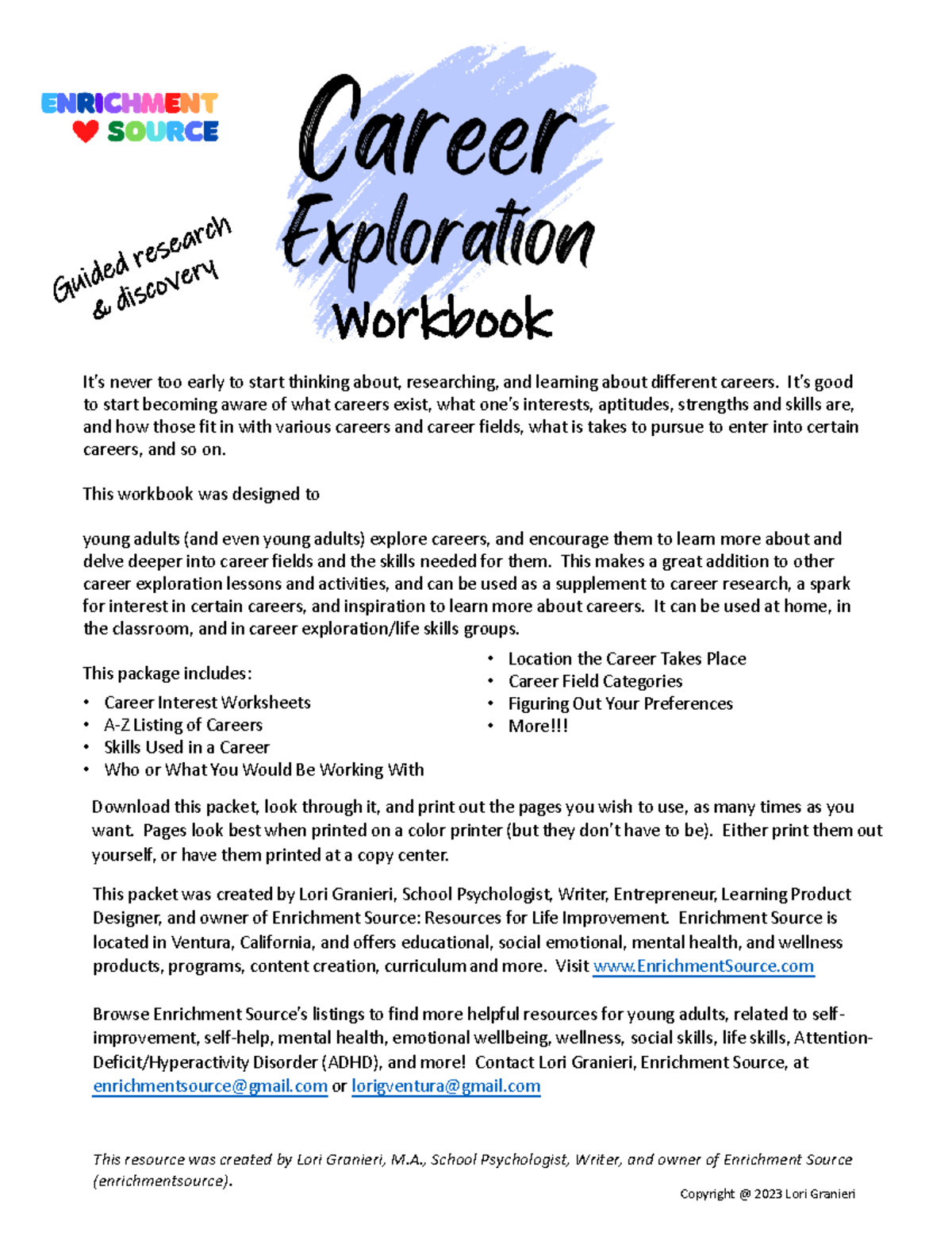 Career Exploration Packet 2023 - It’s never too early to start thinking ...