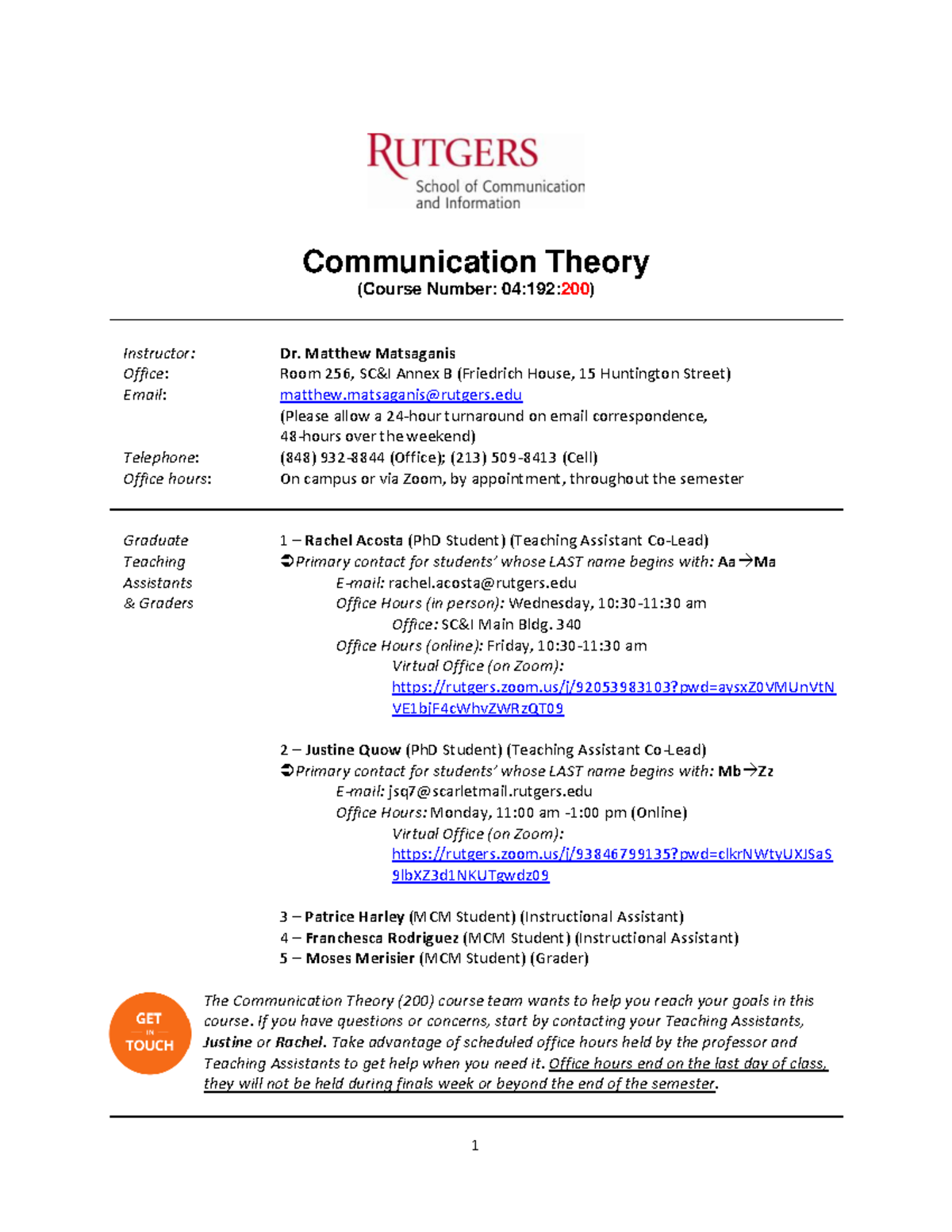 Communication Theory 200 Syllabus Spring 2023 Matsaganis 01172023 For ...