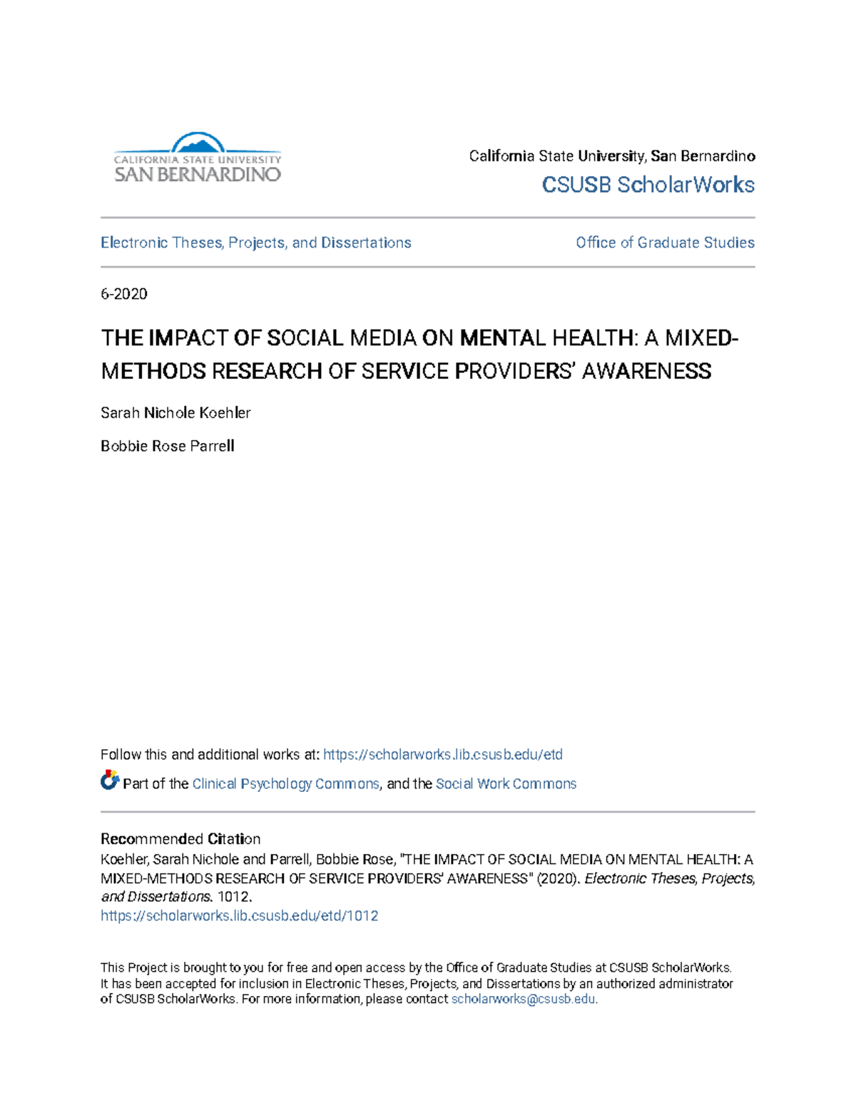 THE Impact OF Social Media ON Mental Health A Mixed- Methods RESE ...