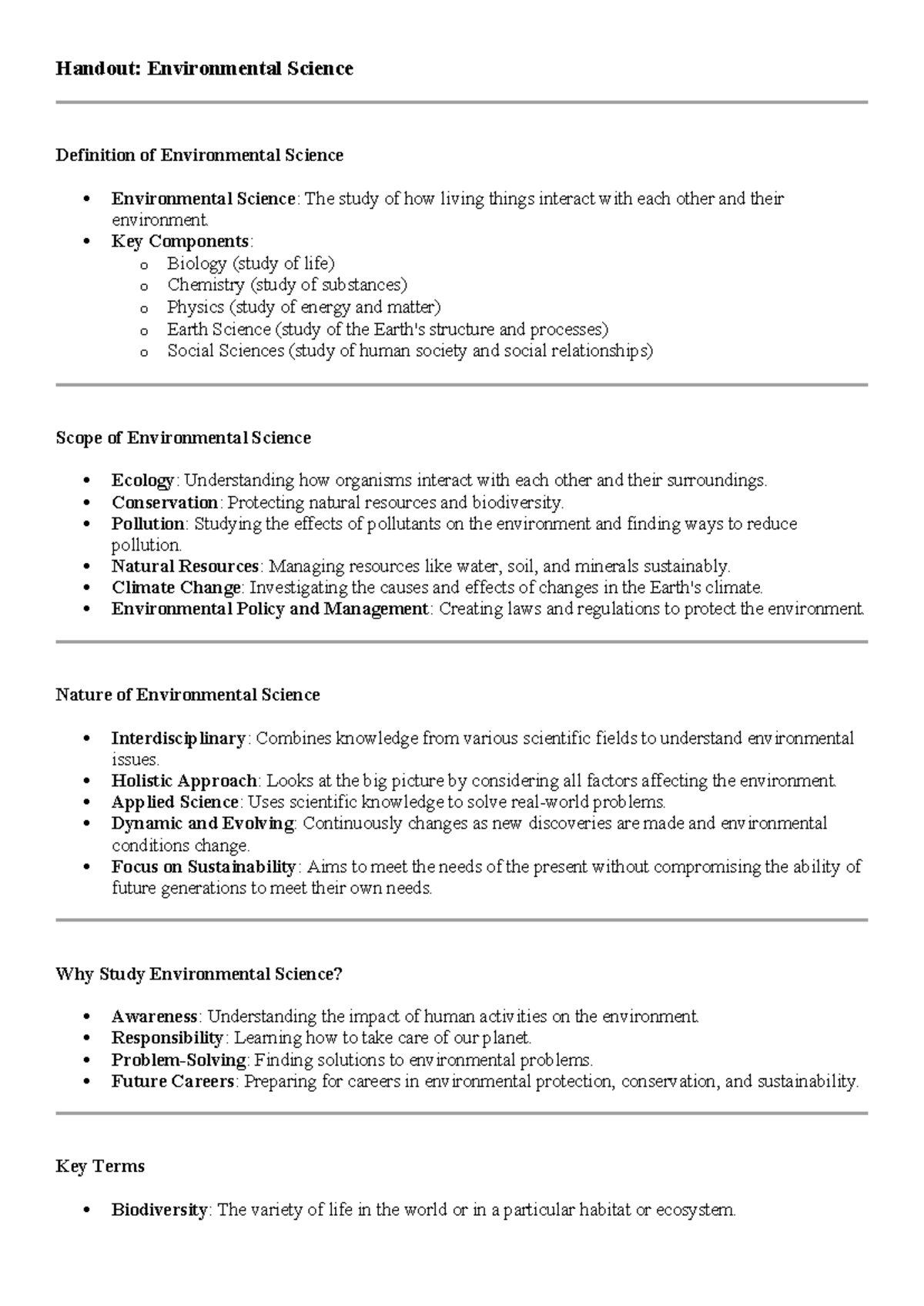 Nature AND Scope OF Environmental Science HAND OUT - Handout ...