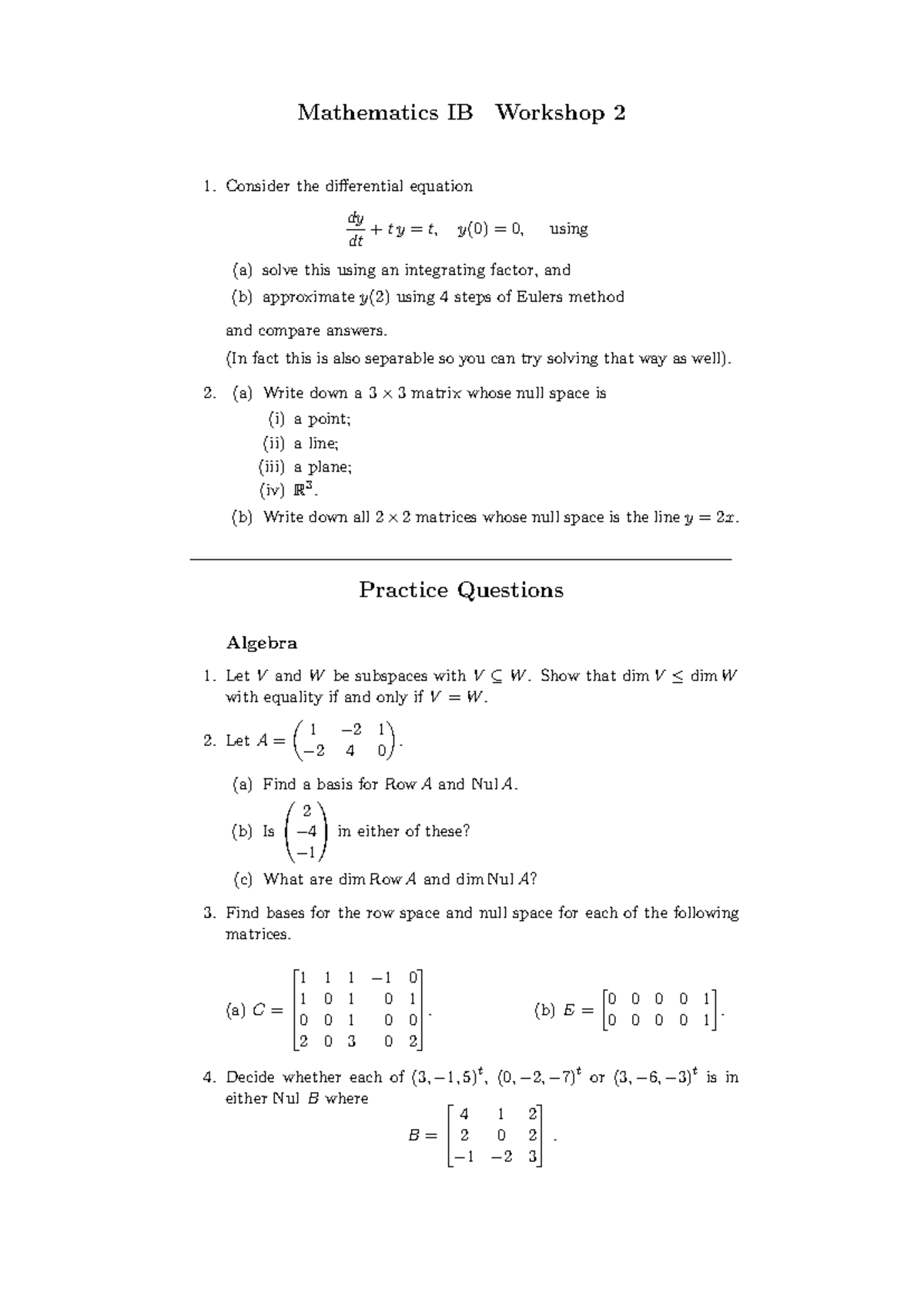 IB Workshop 2 q - Mathematics IB Workshop 2 Consider the differential ...