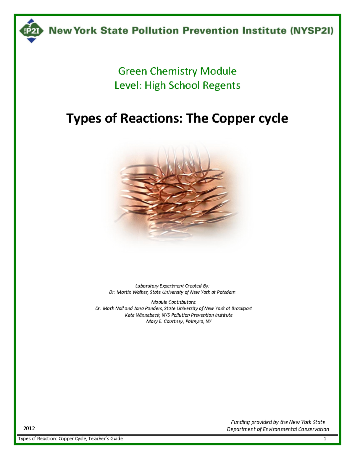 NYSP2I Green Chem Module Types of Reactions Copper Cycle - Green ...