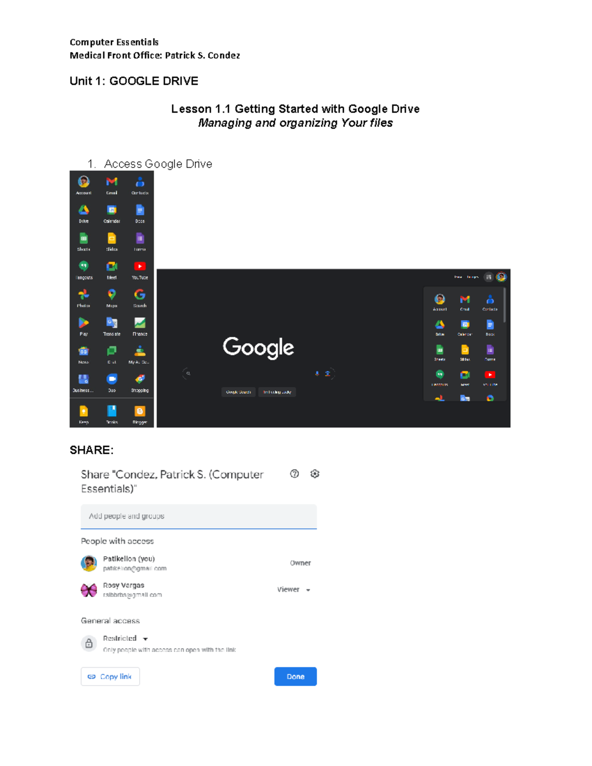 Unit 1 Google Drive - Condez, Patrick S - Medical Front Office: Patrick ...