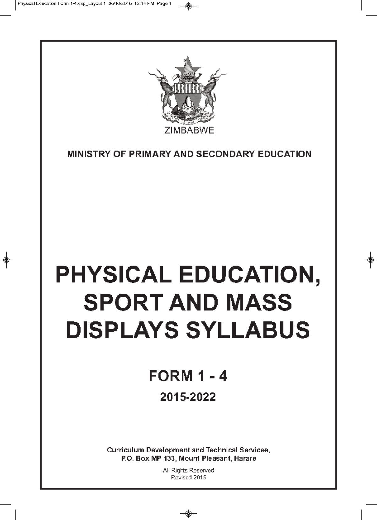 PE Syllabus - Hello - MINISTRY OF PRIMARY AND SECONDARY EDUCATION ...
