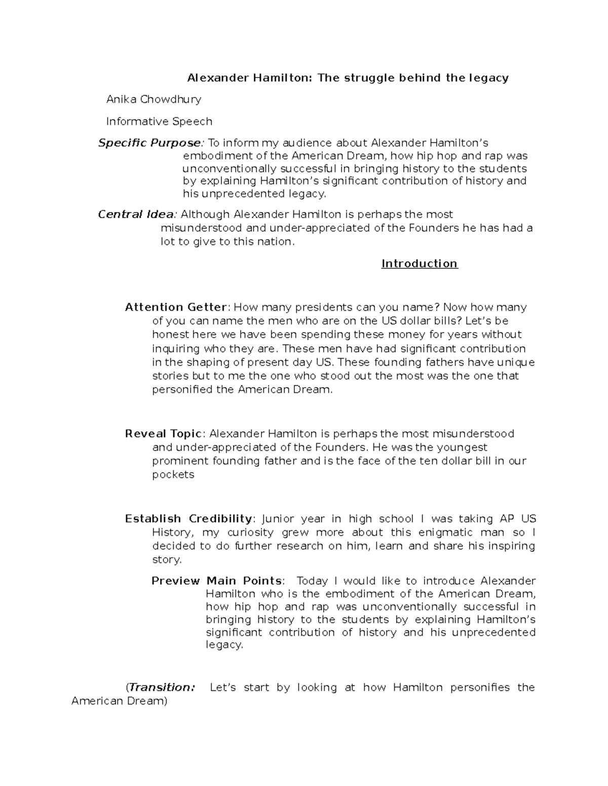 Hamilton Informative Speech - Alexander Hamilton: The struggle behind ...