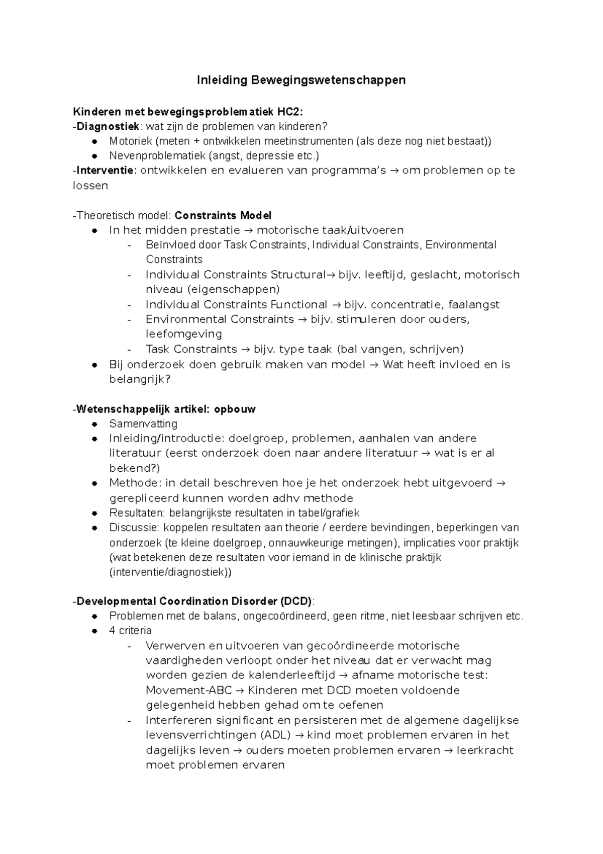 Inleiding Bewegingswetenschappen - Inleiding Bewegingswetenschappen Kinderen met - Studeersnel