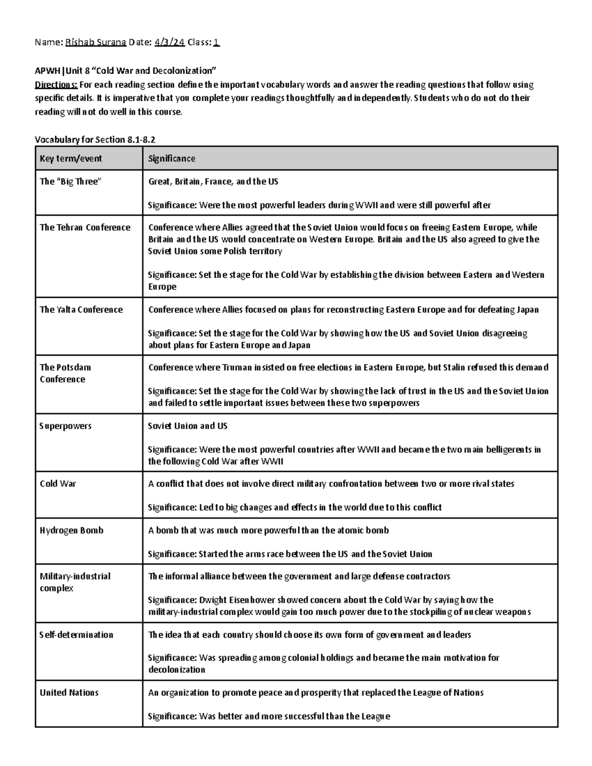 Unit 8 Reading Guide - Name: Rishab Surana Date: 4/3/24 Class: 1 APWH ...