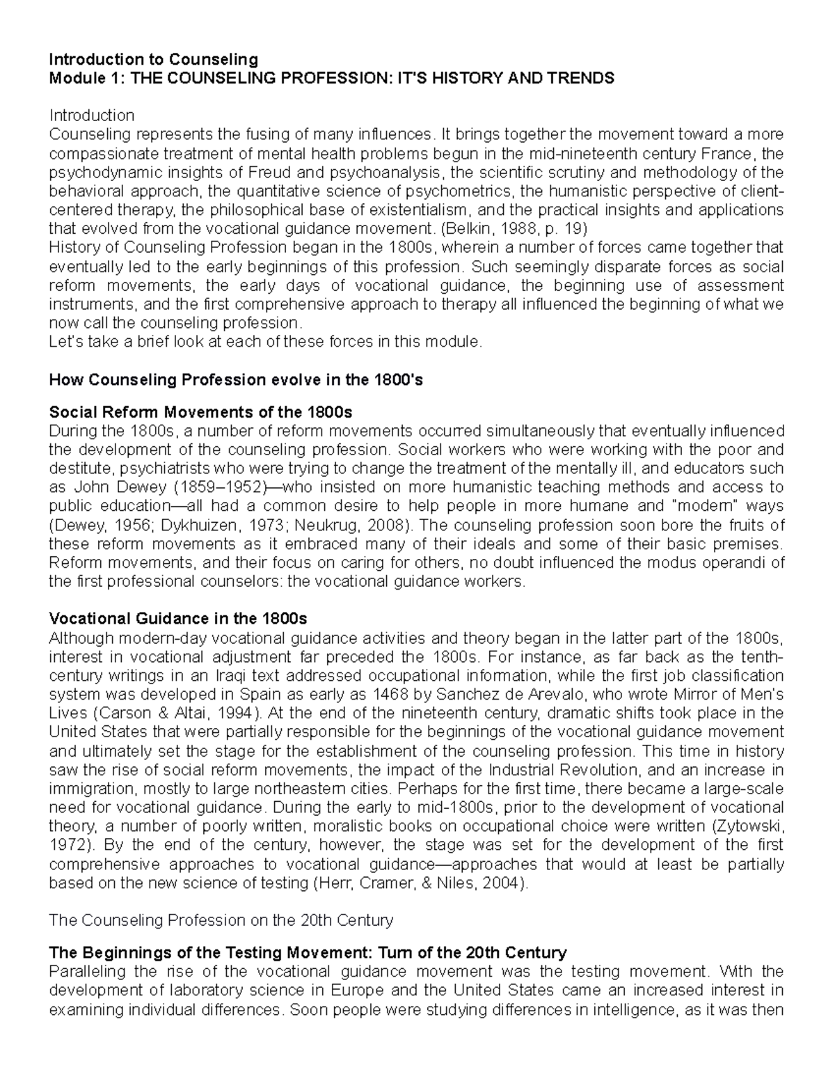 Introduction to Counseling Module 1-4 - Introduction to Counseling ...