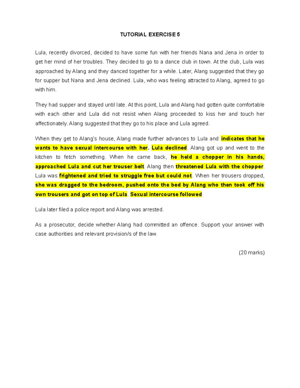 Tutorial 5 - RAPE (elements of rape) - TUTORIAL EXERCISE 5 Lula ...