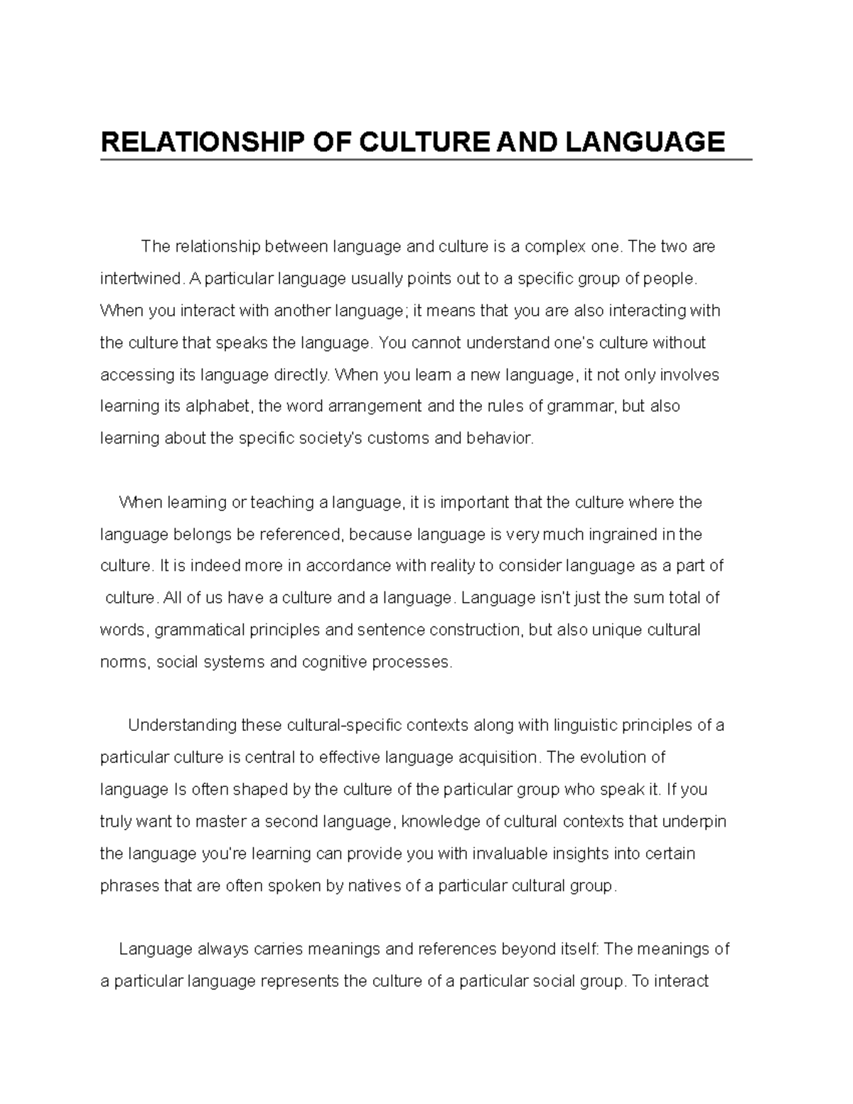 Relationship OF Culture AND Language - RELATIONSHIP OF CULTURE AND ...