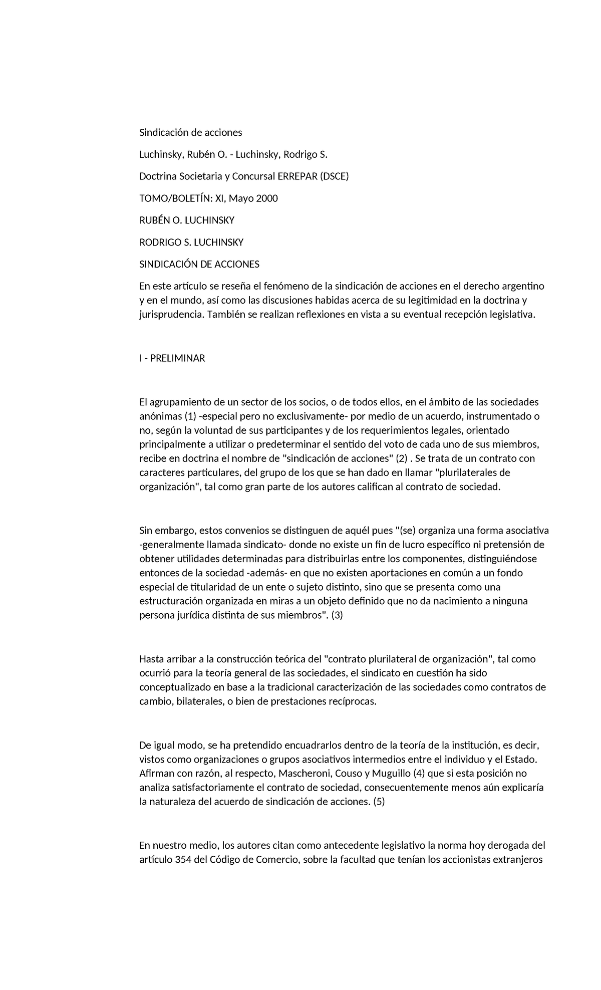 Sindicación de acciones luchinsky luchinsky - Sindicación de acciones ...