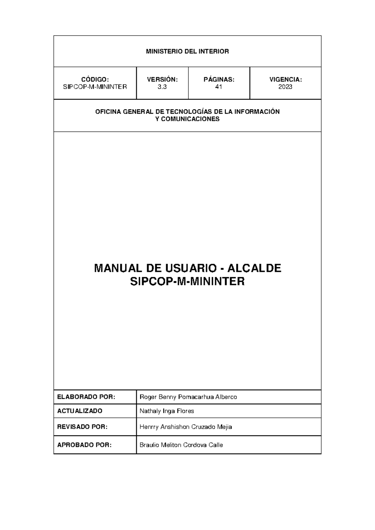 Manual Sipcop-M- Mininter - MINISTERIO DEL INTERIOR CÓDIGO: SIPCOP-M ...