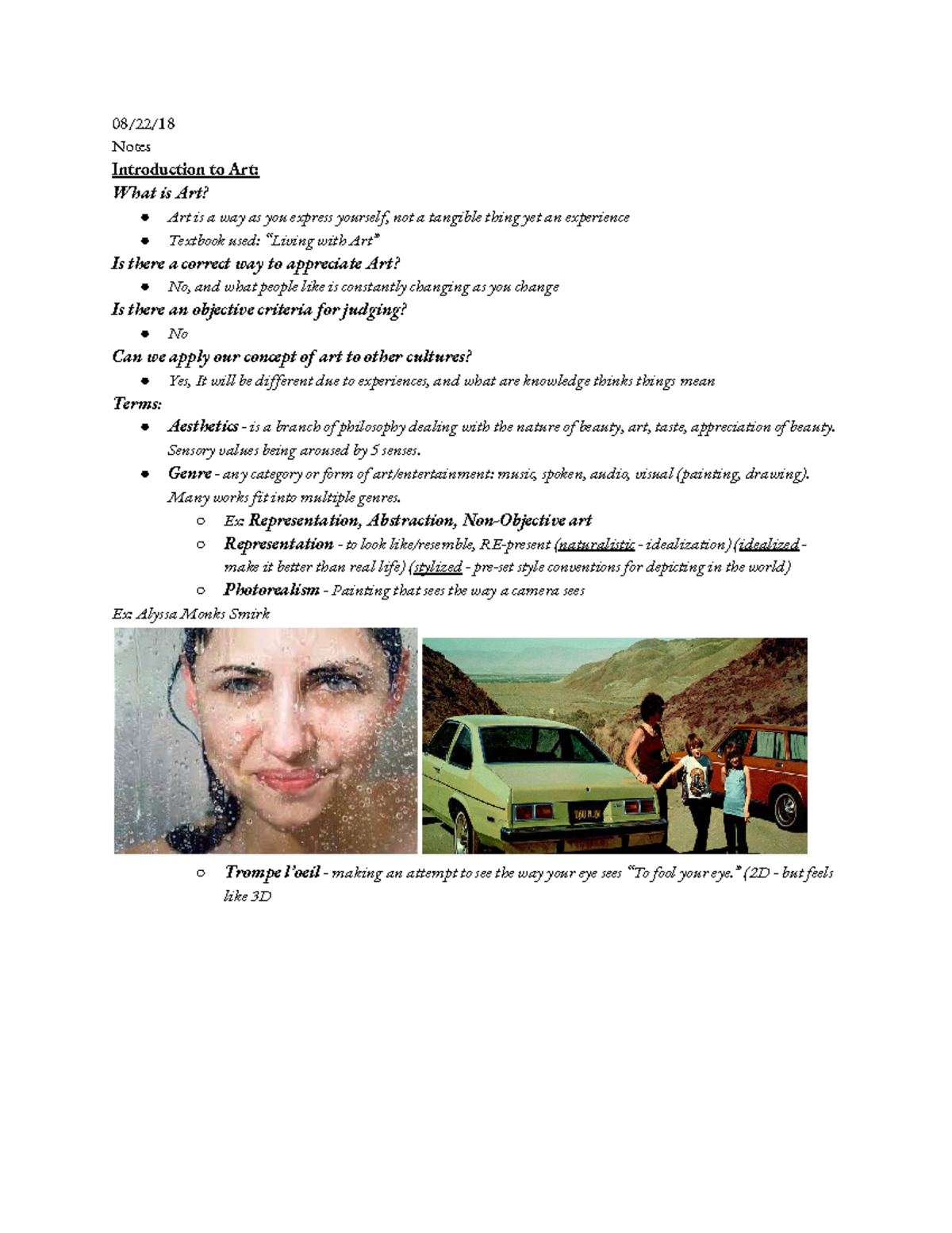 Chapter 1: Intro to Art - 08/22/18 Notes Introduction to Art: What is ...