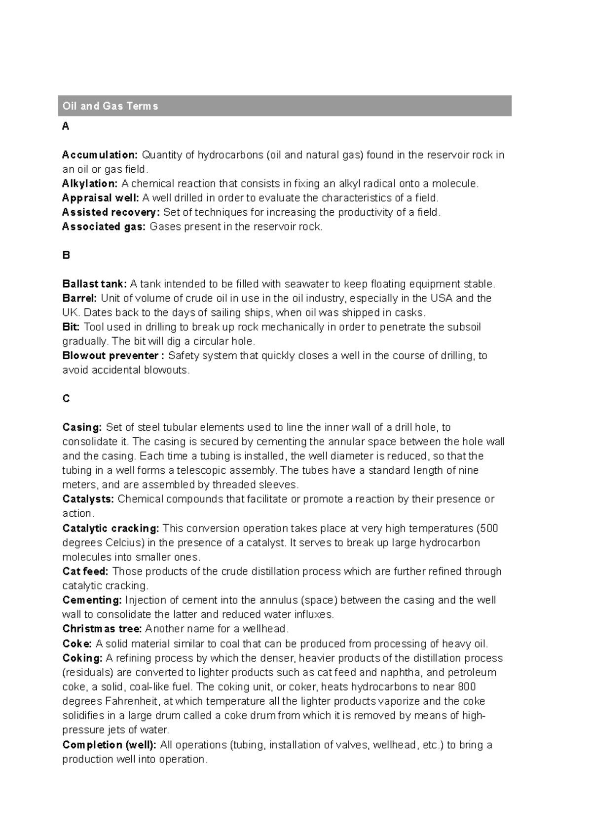49001322 Oil and Gas Terms - Oil and Gas Terms A Accumulation: Quantity ...