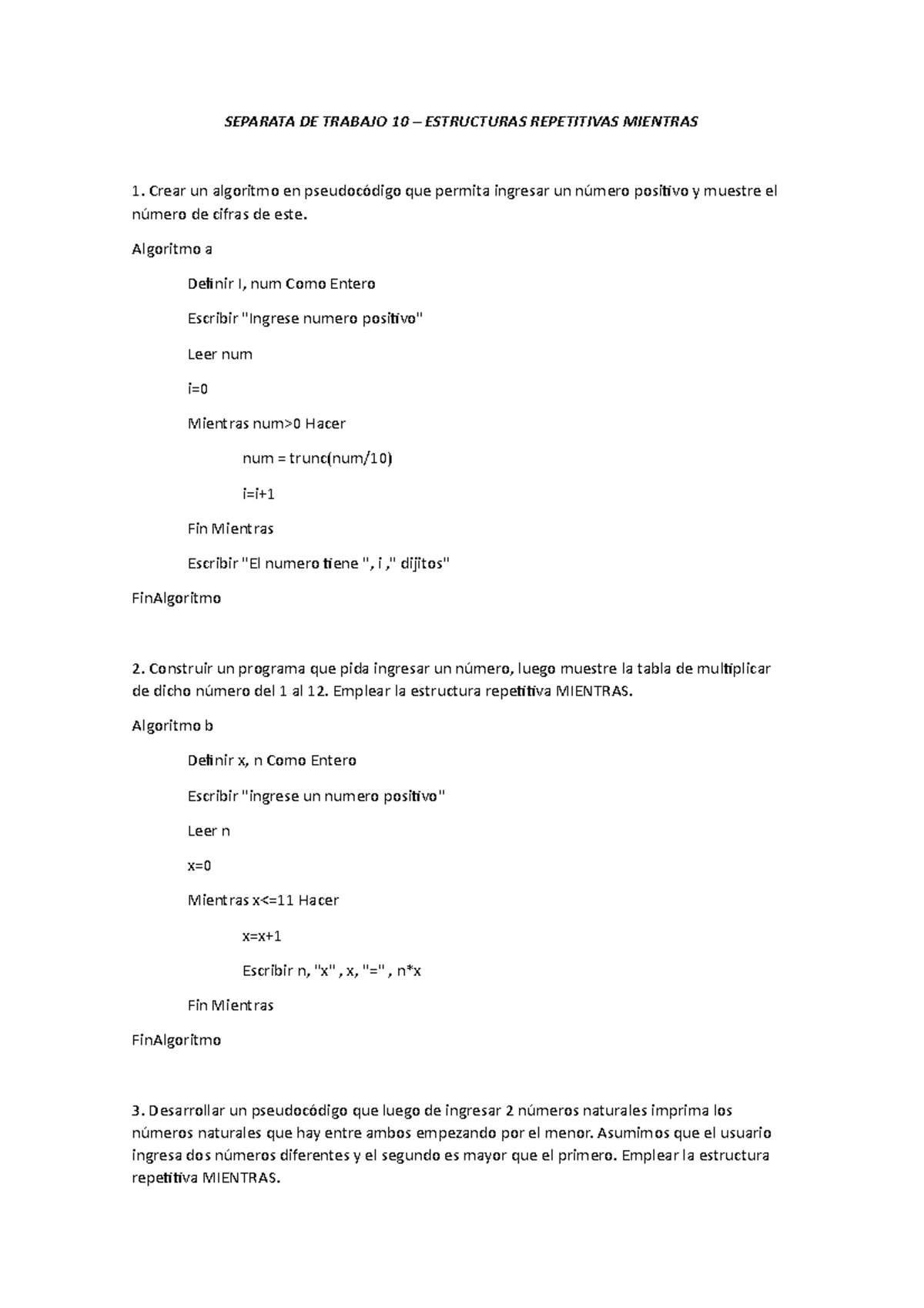 S13.s1 - Resolver ejercicios - SEPARATA DE TRABAJO 10 – ESTRUCTURAS REPETITIVAS MIENTRAS Crear ...