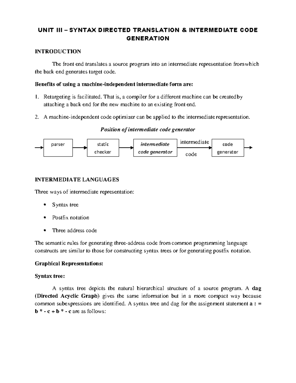Unit-3 Syntax Directed Definition - - Studocu