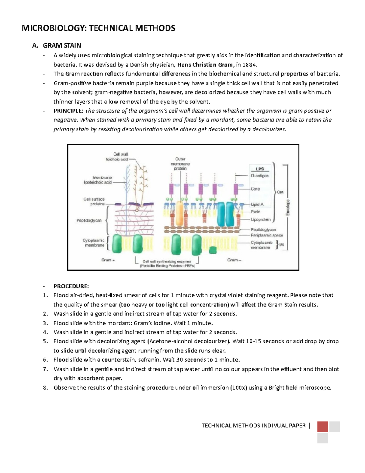 Technical Methods - tackles about gram staining, afb stain, catalase ...