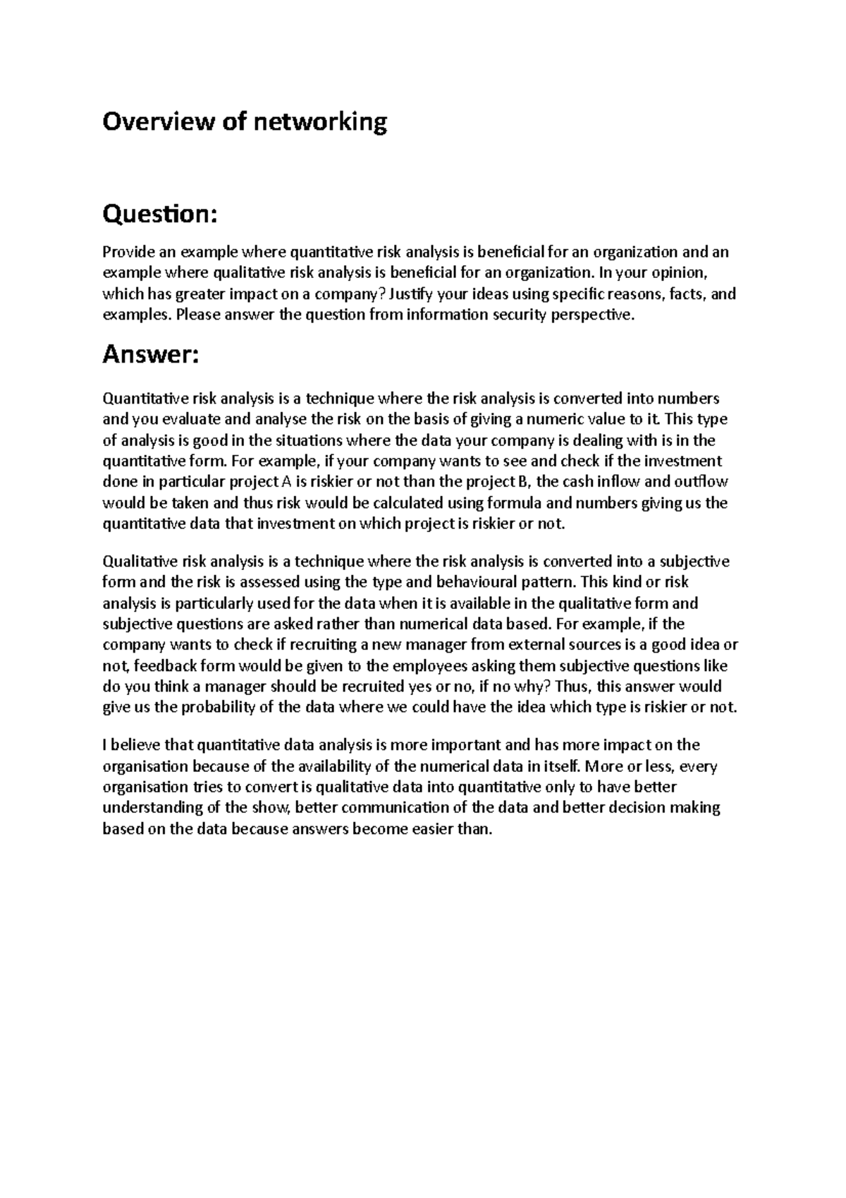 Overview of networking 10 - Overview of networking Question: Provide an ...