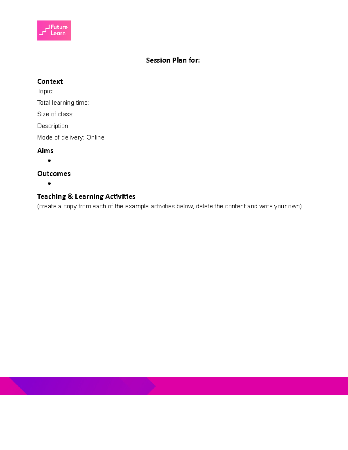 Session Plan for a teaching and learning activity - Producción de ...