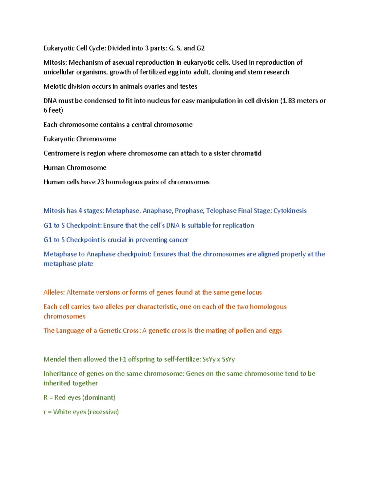 Biology Study Guide - Eukaryotic Cell Cycle: Divided into 3 parts: G, S ...