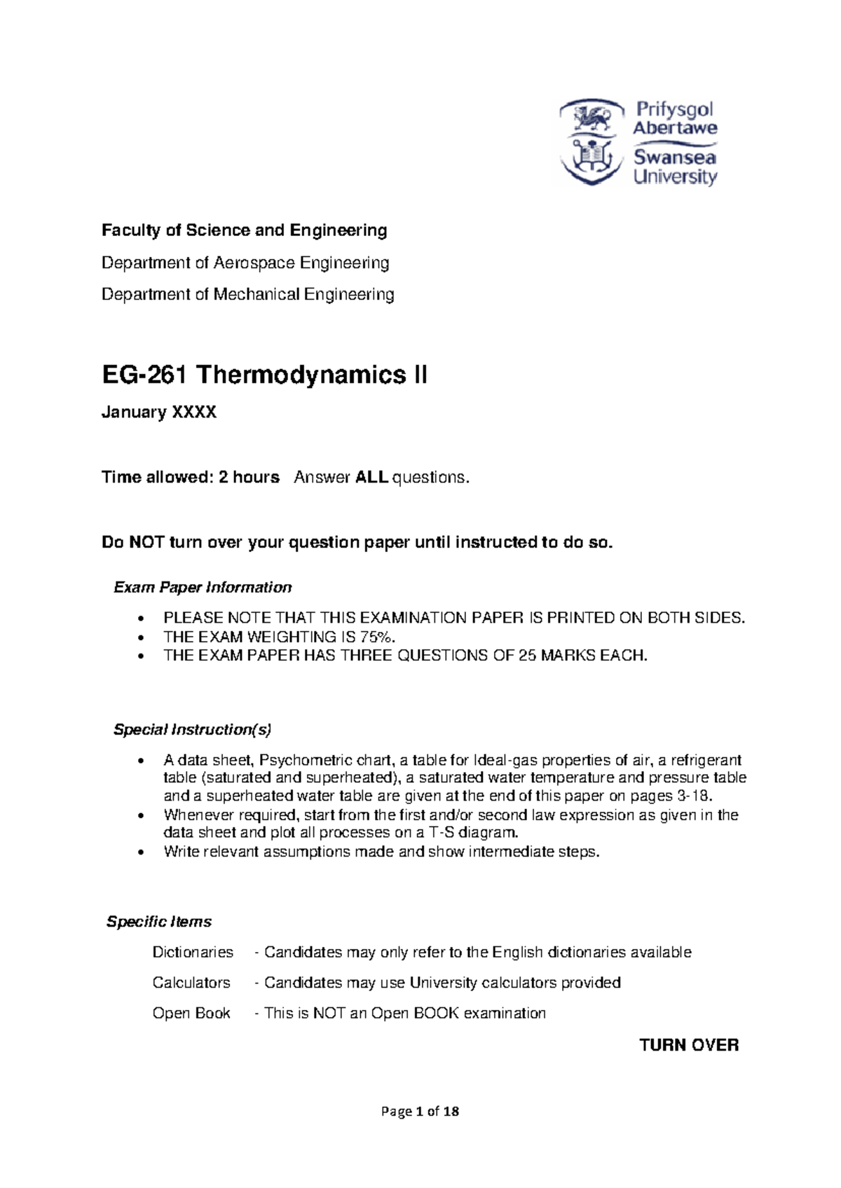 Exam Paper Template January 2024 onwards - Faculty of Science and ...