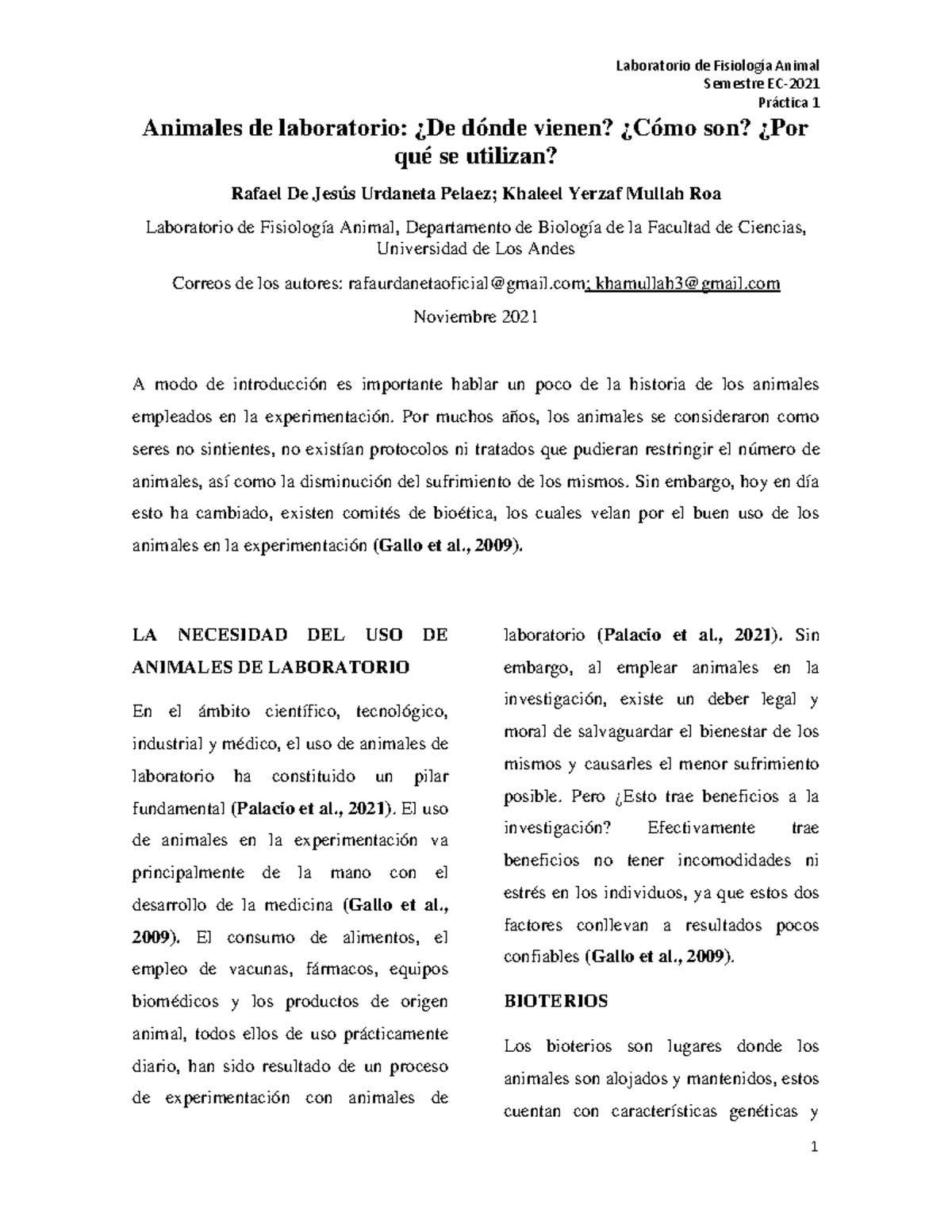 Ensayo 1 Fisiología animal: Animales de Laboratorio - Semestre EC- 2021 ...