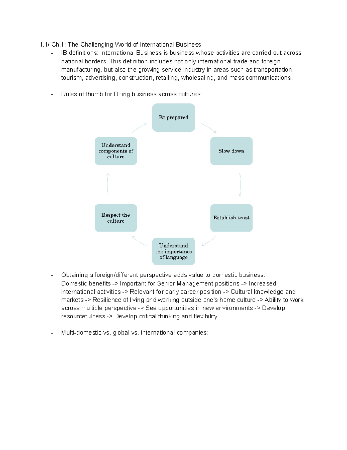IB review final - Summary International Business I - I/ Ch: The Challenging World of ...