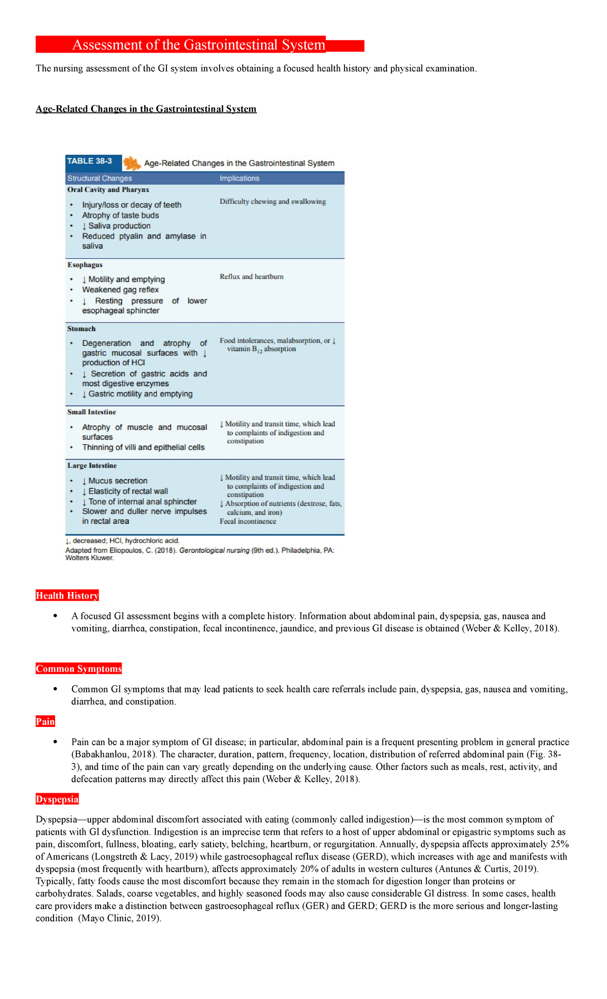 GI LEctures - Assessment of the Gastrointestinal Systemointestina The ...