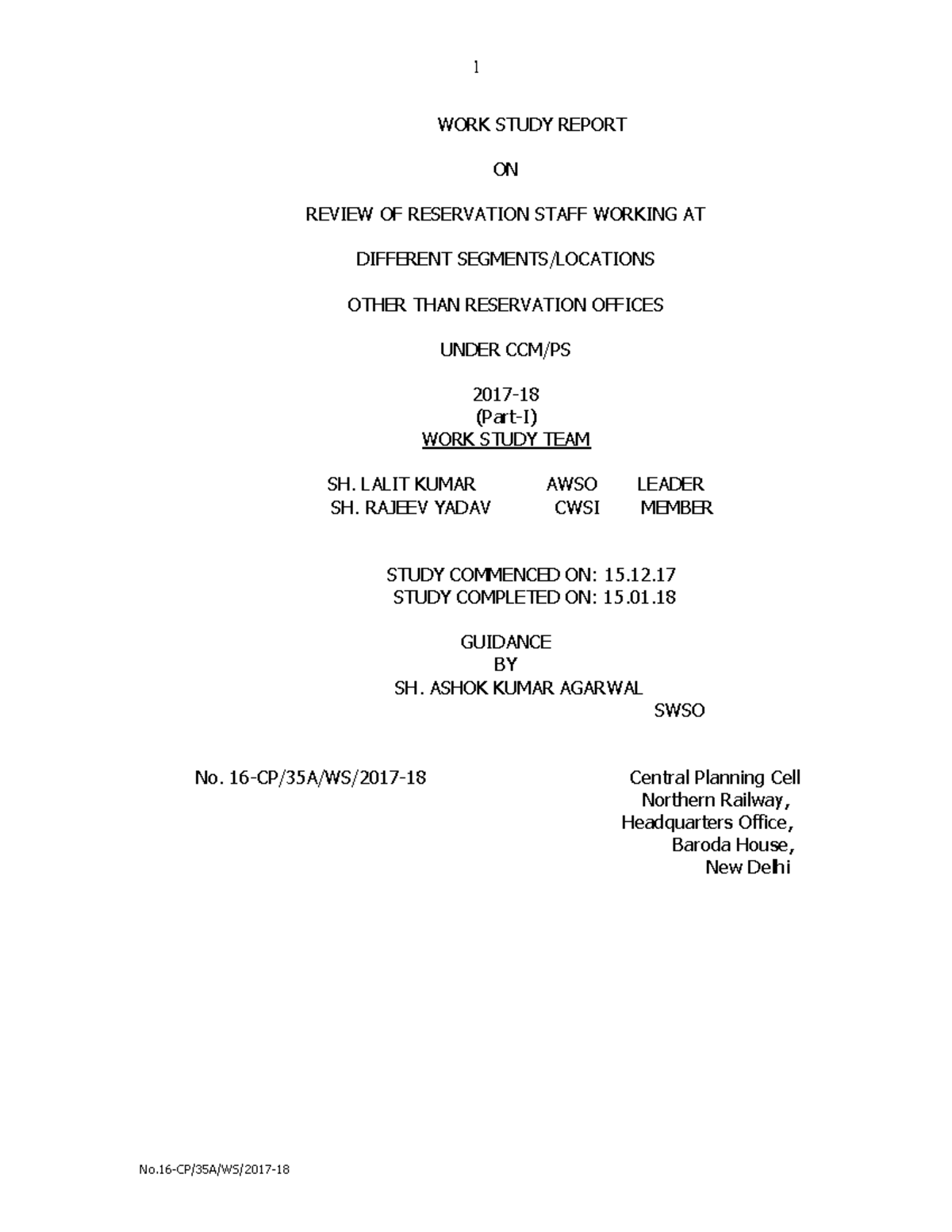 94 NR 2017-18 - Field work - WORK STUDY REPORT ON REVIEW OF RESERVATION ...