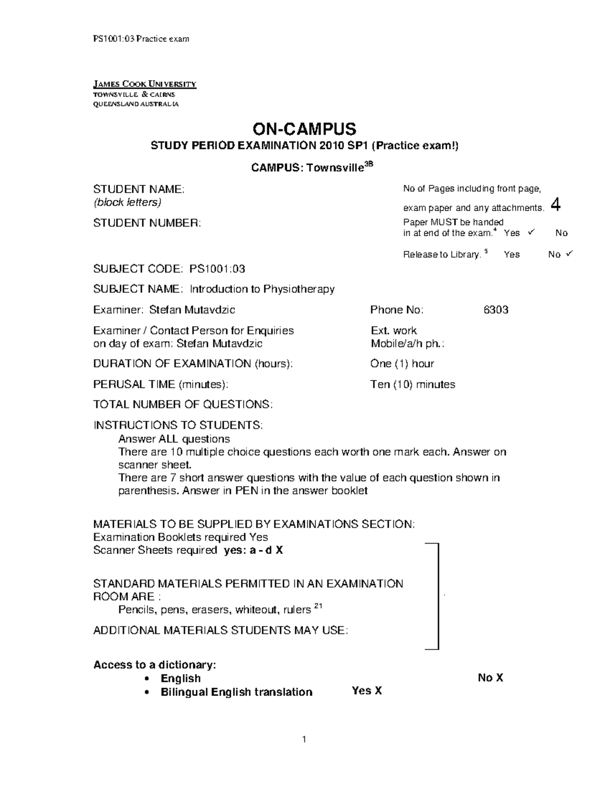 Introduction to Physiotherapy Sample/practice exam 5 May 2016 ...