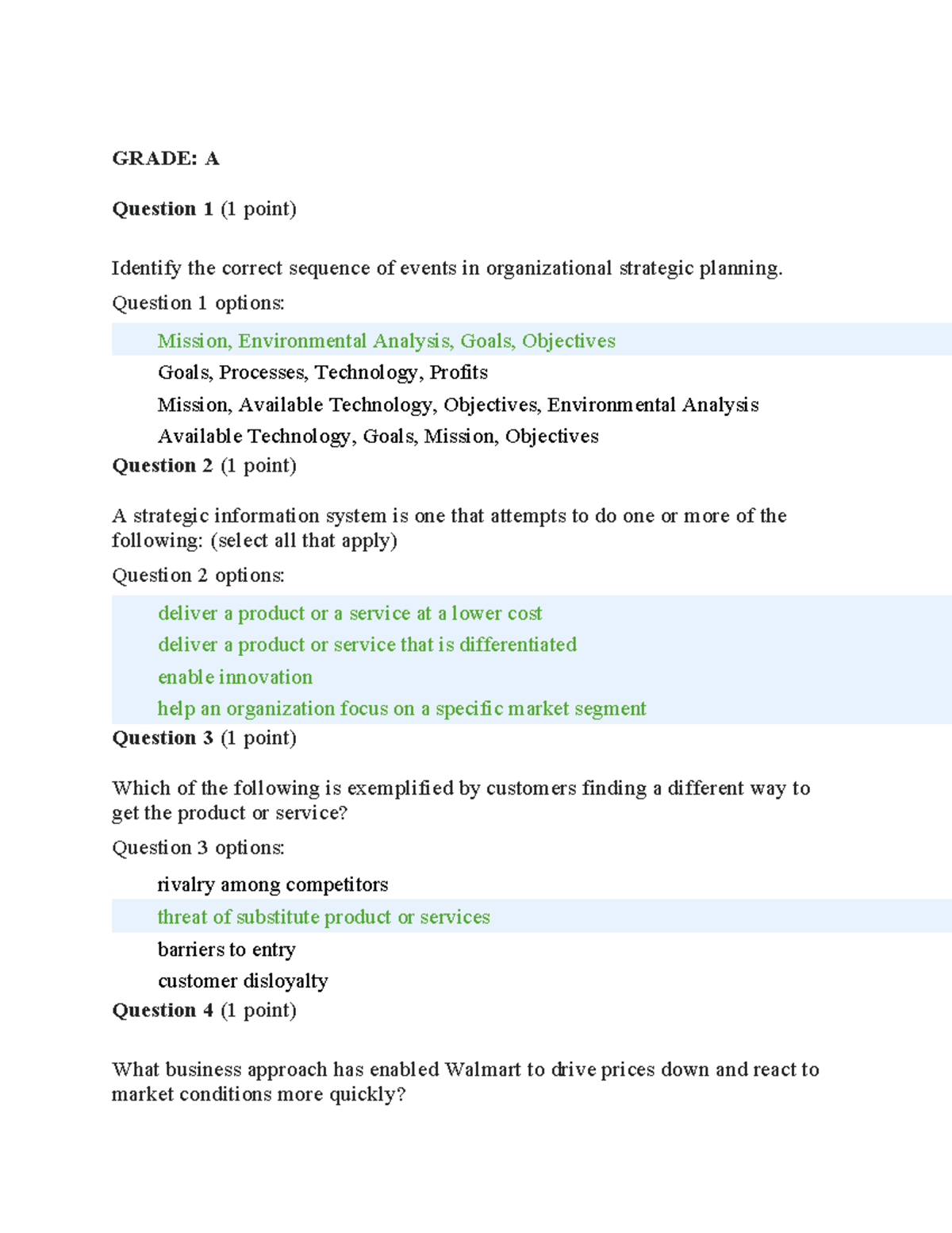 IFSM 300 WK1 QUIZ 1 - WEEK1 QUIZ 1 - GRADE: A Question 1 (1 point) Identify the correct sequence ...