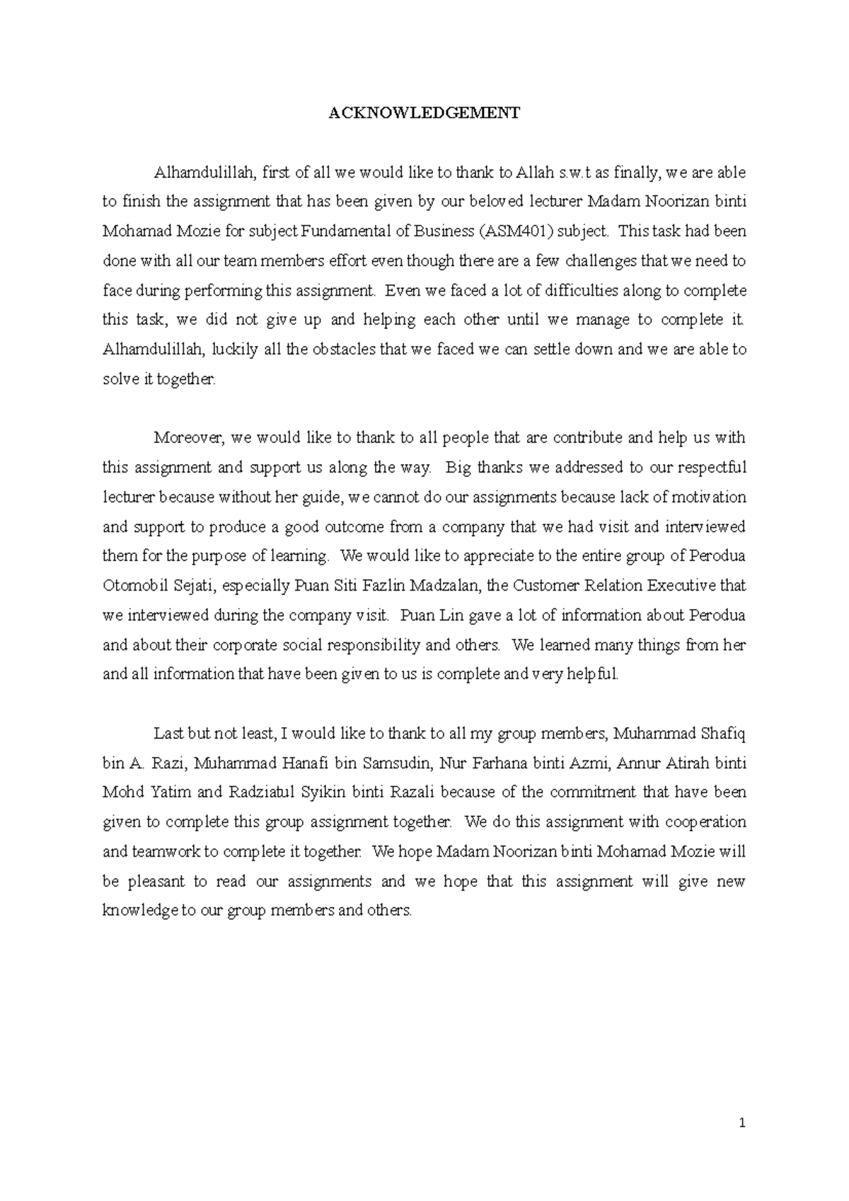 Business Group Project ( Compile) - ACKNOWLEDGEMENT Alhamdulillah ...