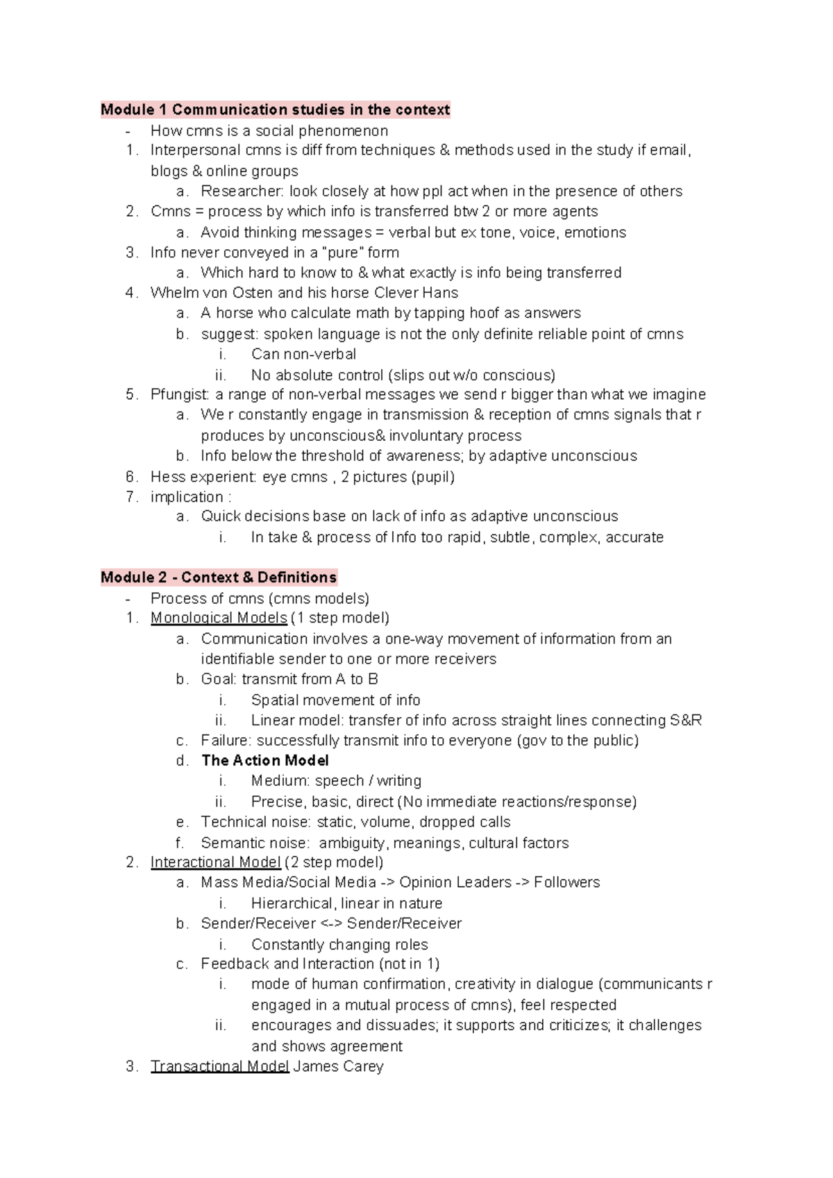 Cmns 110 lecture midterm 1 summary/ revise - Module 1 Communication ...