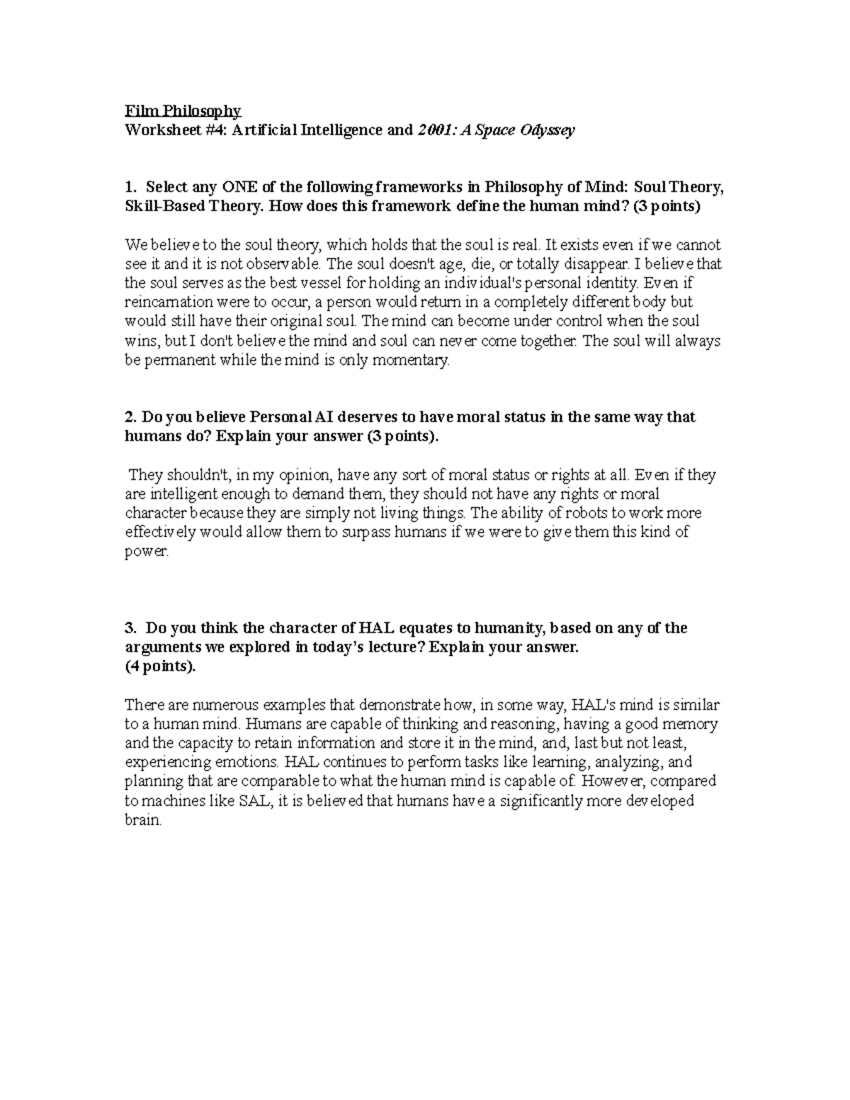Worksheet #4 - Practice material - Film Philosophy Worksheet #4 ...