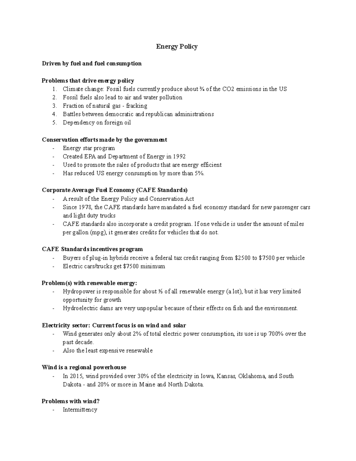 Energy Policy - Lecture notes with information on midterm/final ...