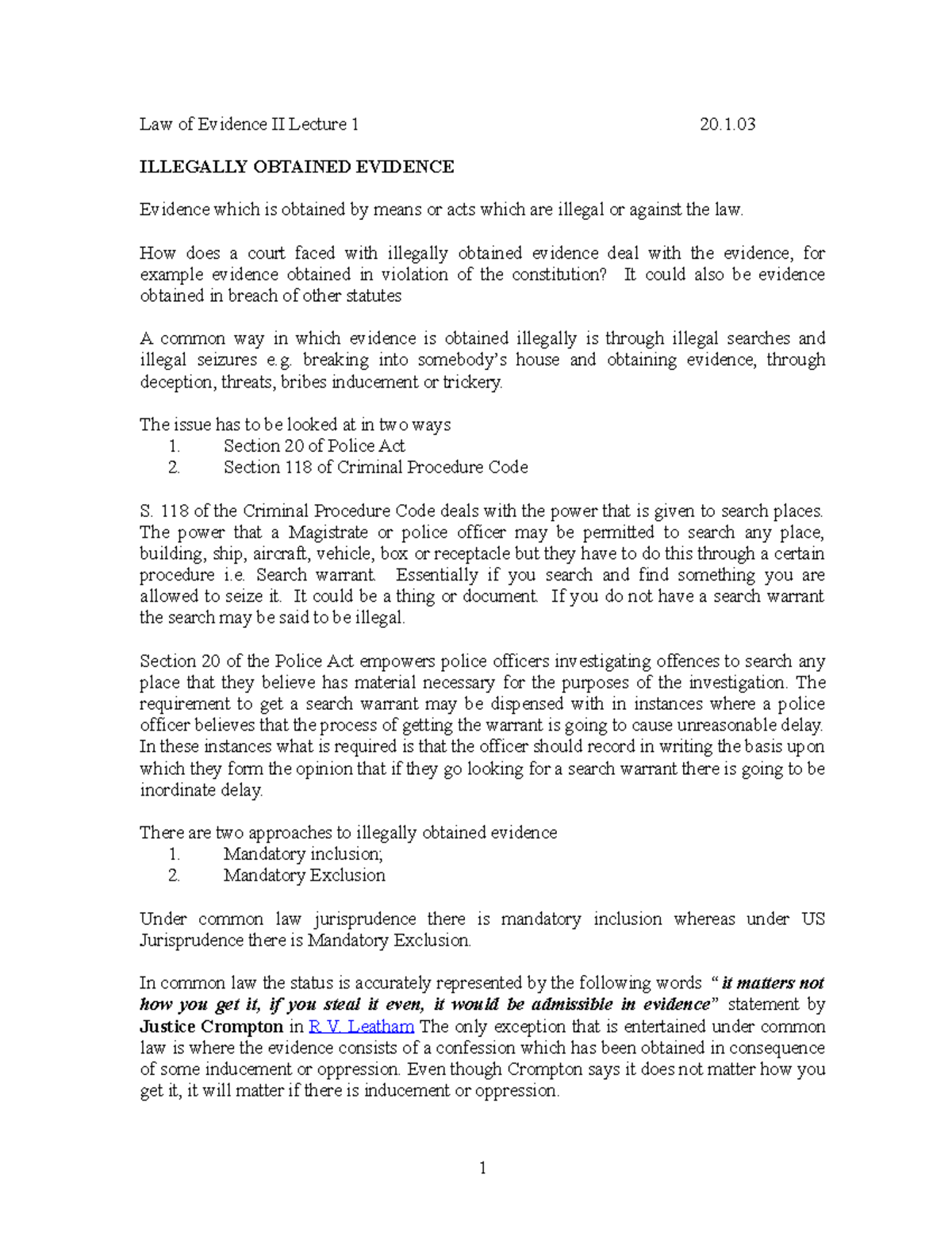 Law of Evidence II compiled - Law of Evidence II Lecture 1 20 ...