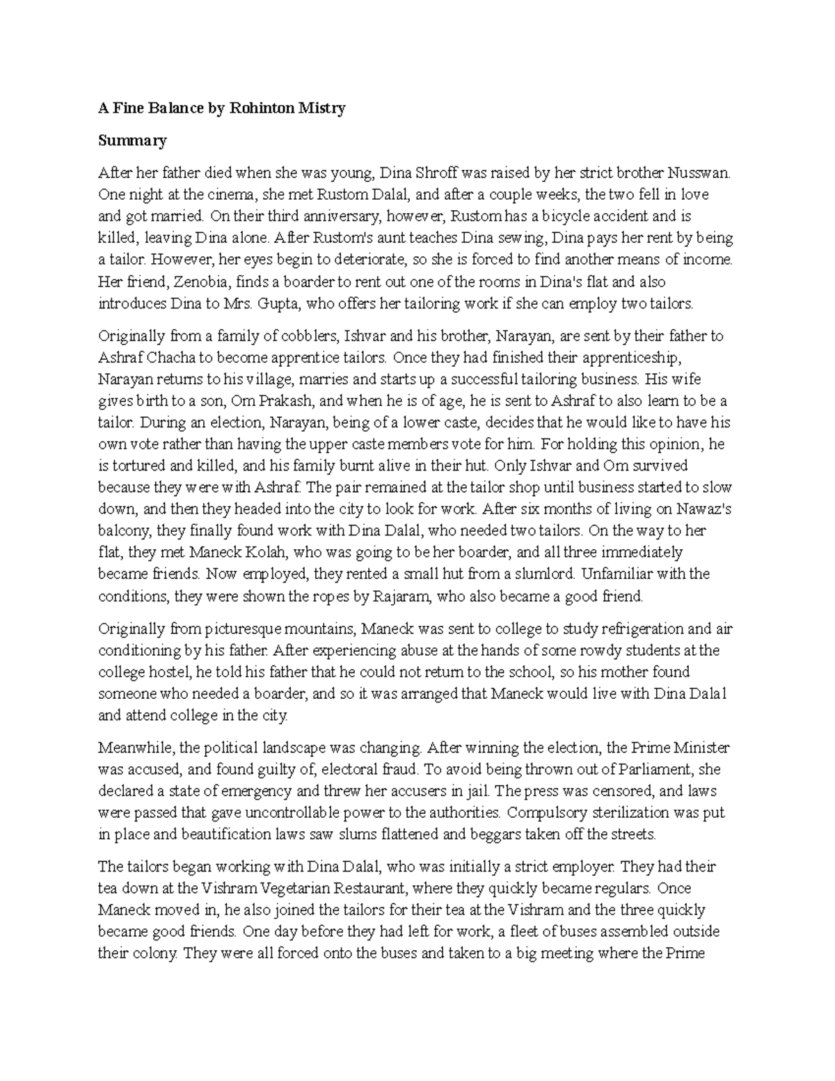 A Fine Balance by Rohinton Mistry - A Fine Balance by Rohinton Mistry ...