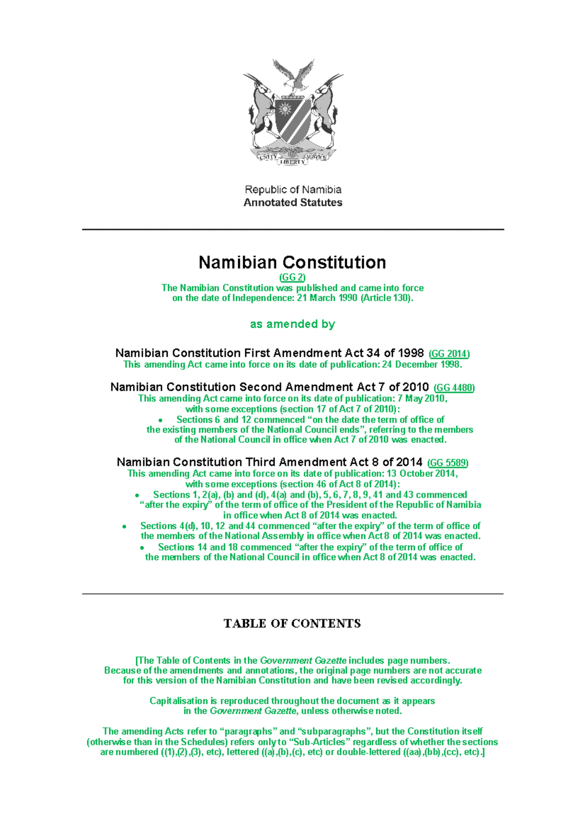 Namibian Constitution - as amended by Namibian Constitution First ...