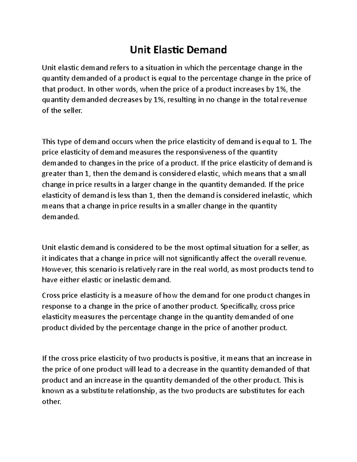 Unit Elastic Demand - Unit Elastic Demand Unit elastic demand refers to ...