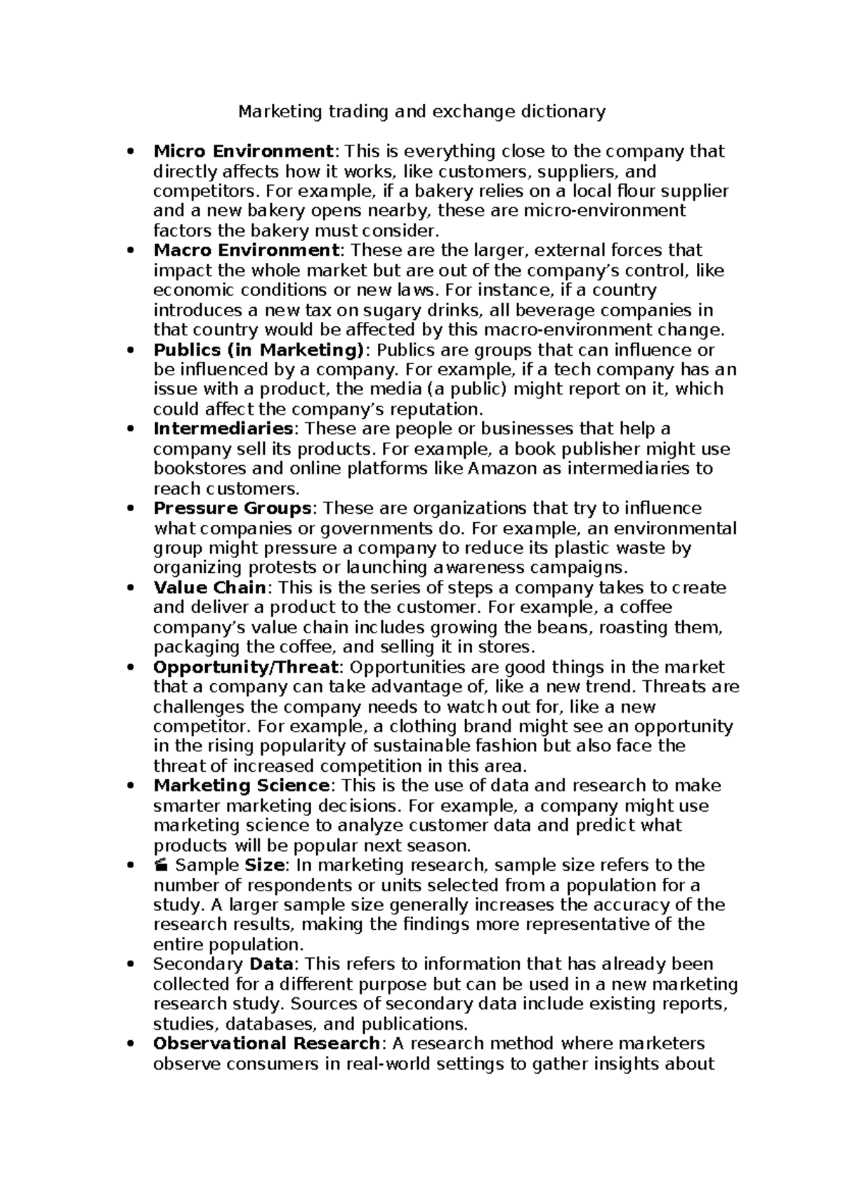 Marketing Dictionary - Marketing trading and exchange dictionary Micro ...