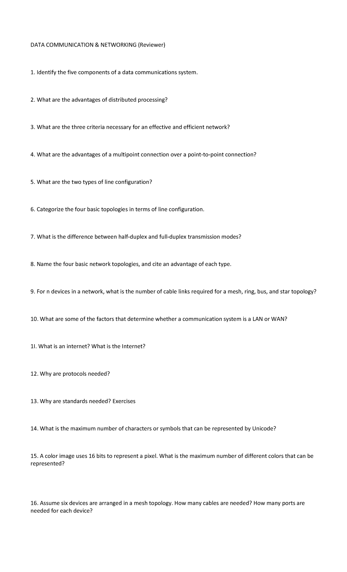 DATA Communication(reviewer) - DATA COMMUNICATION & NETWORKING ...