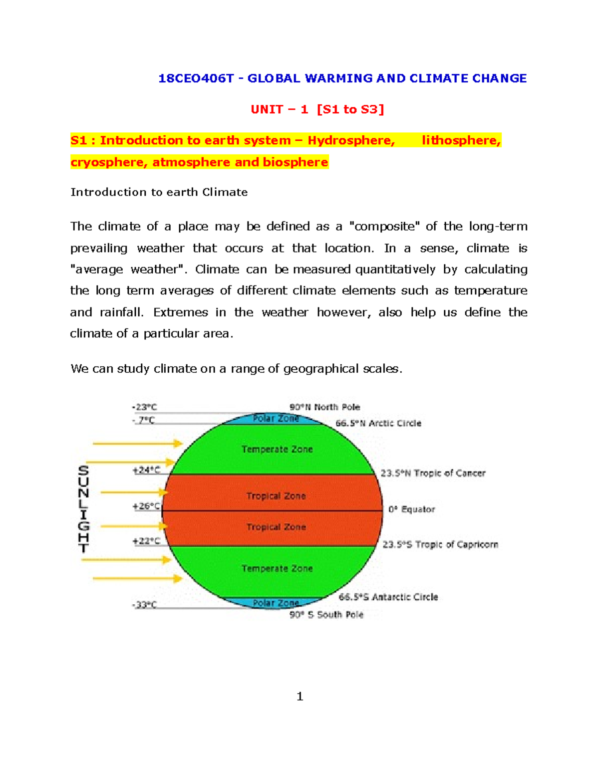 GW unit 1 Lecture - 18CEO406T - GLOBAL WARMING AND CLIMATE CHANGE UNIT ...