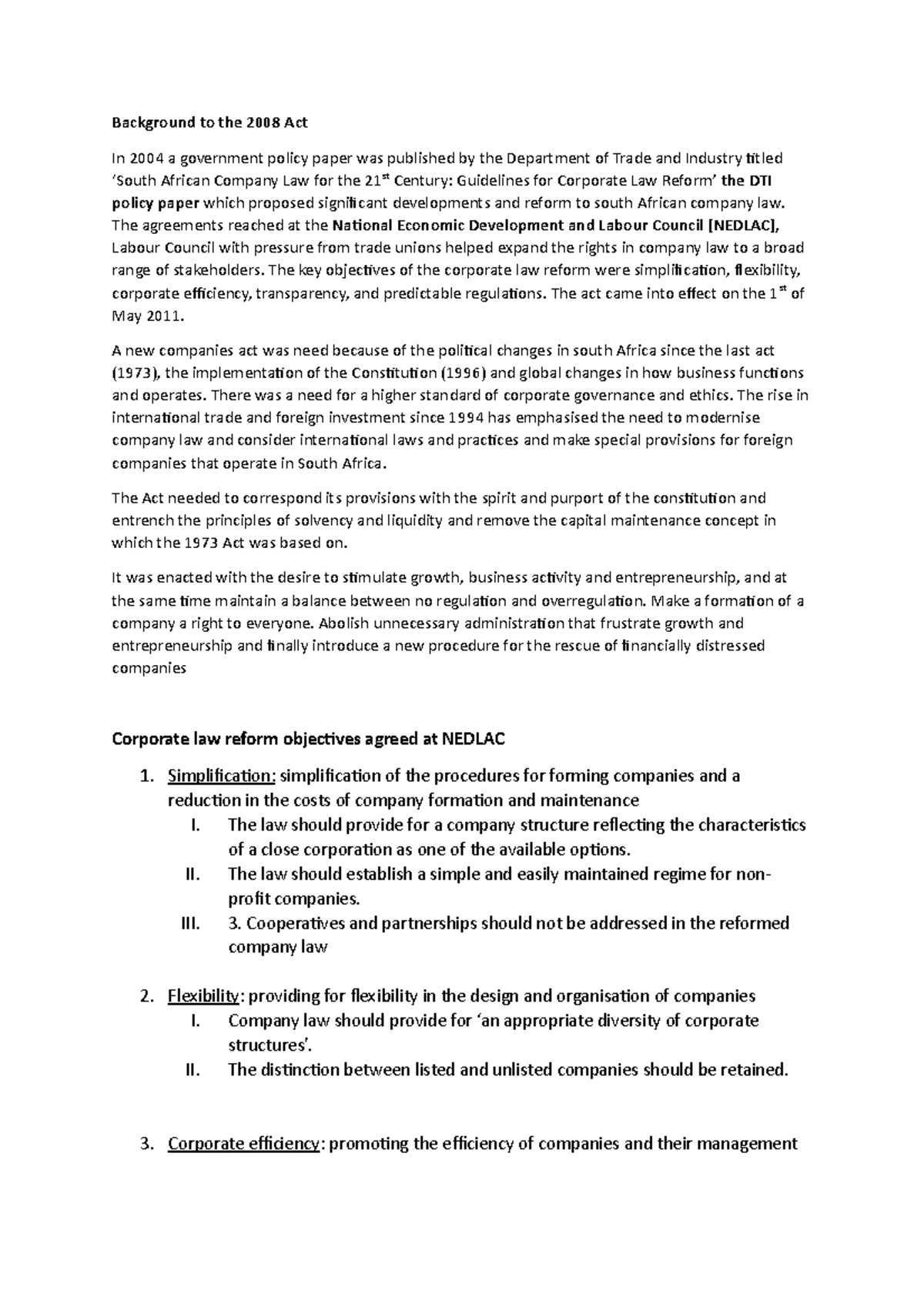 Study theme one companies act 71 of 2008 - Background to the 2008 Act ...