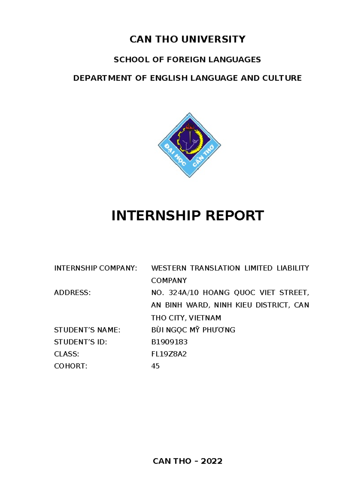 Internship Report - CAN THO UNIVERSITY SCHOOL OF FOREIGN LANGUAGES ...