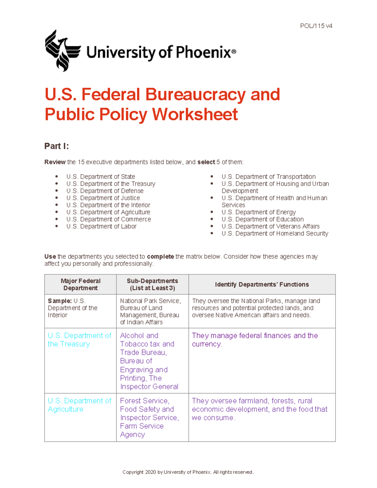 POL115 v4 wk4 U.S. Federal Bureaucracy Public Policy Worksheet.docx (1 ...