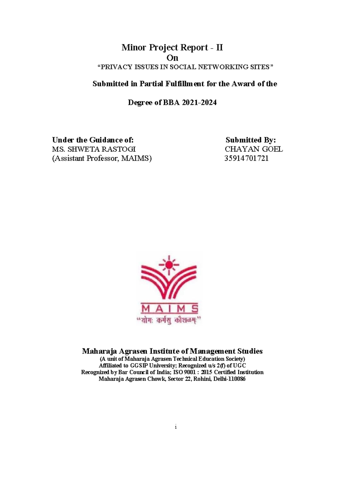 MPR 4TH - Minor project for 2nd year mandatory - i Minor Project Report ...