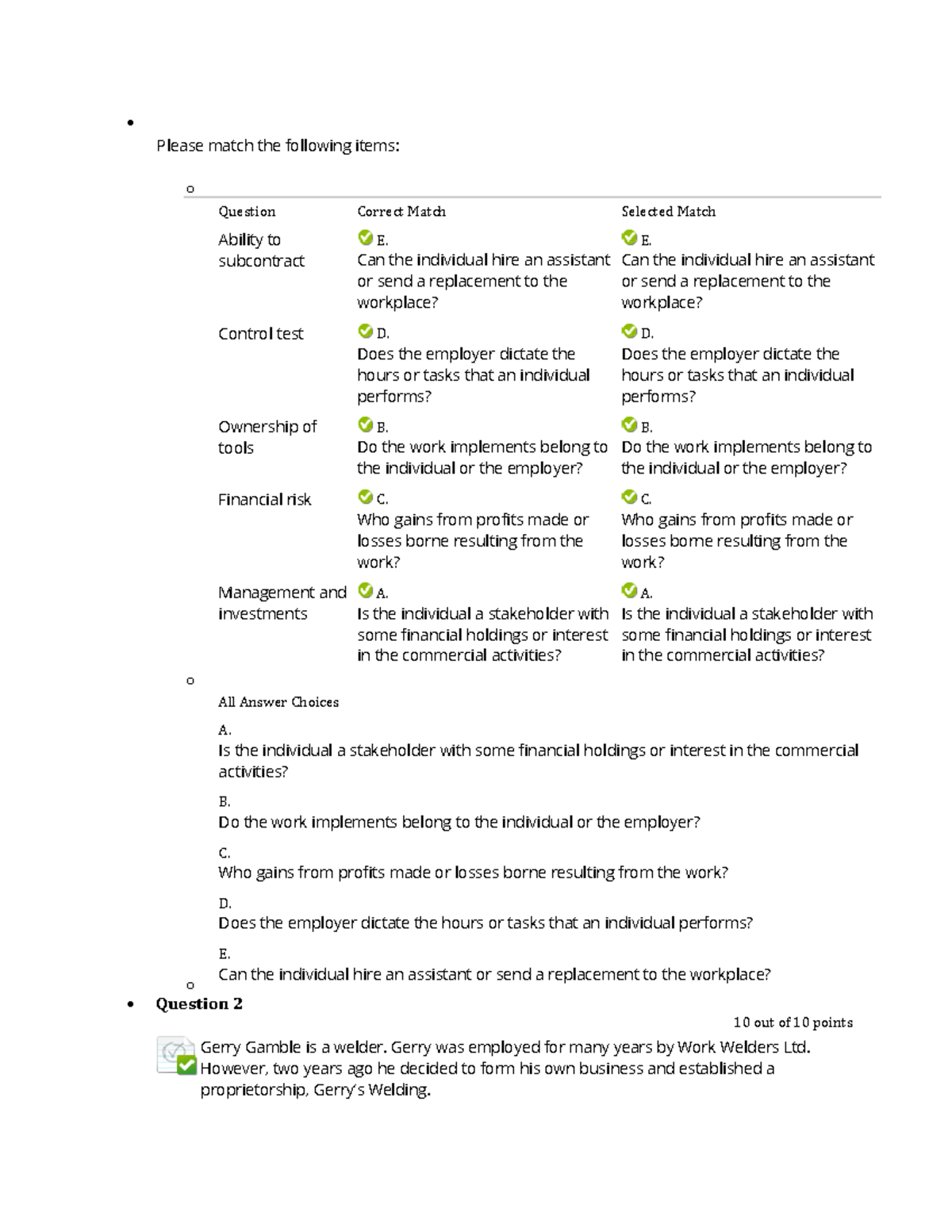 Module 2 Quiz - Quiz - • Please match the following items: o Question ...